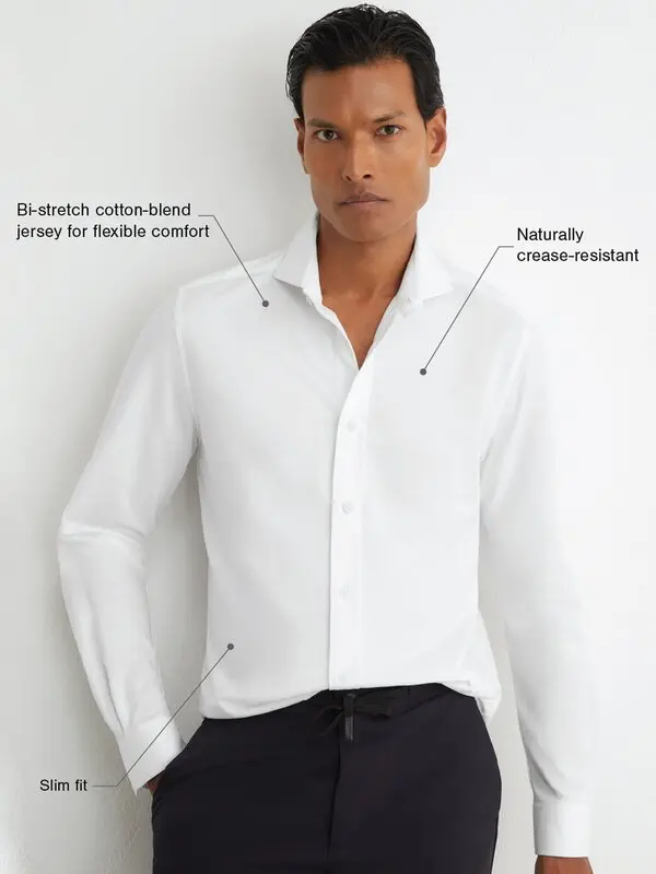 REISS Monaco R-flex Cotton-blend Stretch Jersey Shirt Slim-fit - White