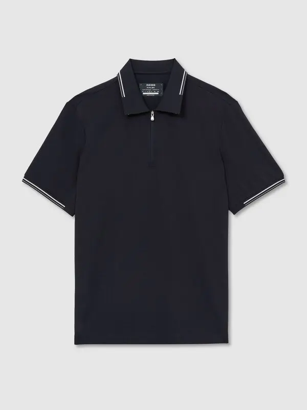 REISS Vale R-flex Half-zip Polo Shirt - Navy