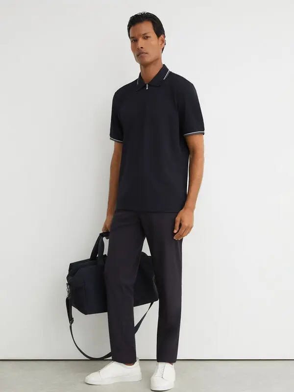 REISS Vale R-flex Half-zip Polo Shirt - Navy