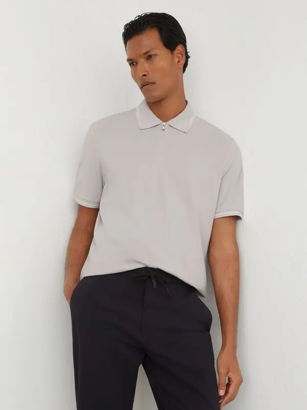 REISS Vale R-flex Half-zip Polo Shirt - Soft Grey