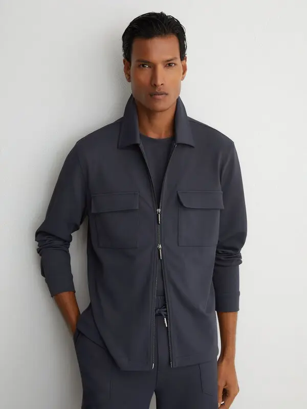 REISS Glover R-flex Stretch-twill Zip-through Overshirt - Airforce Blue
