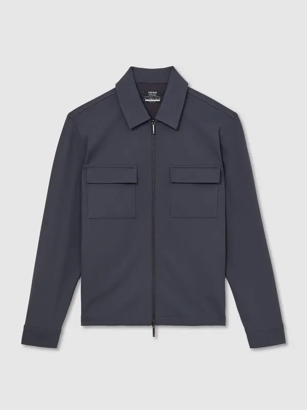 REISS Glover R-flex Stretch-twill Zip-through Overshirt - Airforce Blue