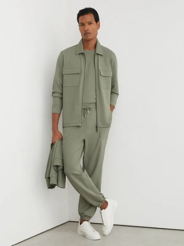 REISS Glover R-flex Stretch-twill Zip-through Overshirt - Sage Green
