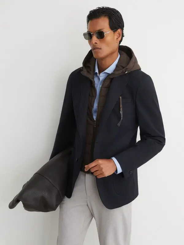 REISS Boxer Tailored Fit R-flex Gilet-insert Single-breasted Blazer - Navy/brown