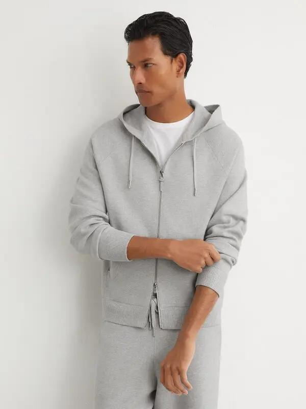 REISS Manchester R-flex Zip-through Knitted Hoodie