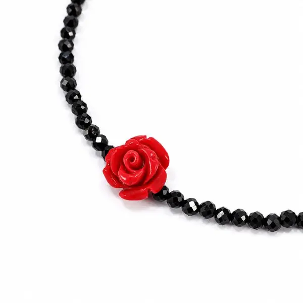 MINERALGEMS ✩ STUDIO Onyx Choker With Mini Rose - Red