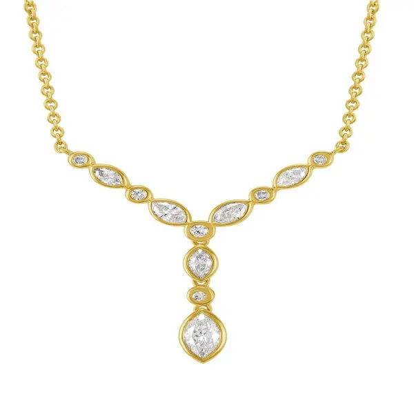 ARTISAN Gold / White 14k Yellow Gold Diamond Marquise Station Y Necklace - Gold/white