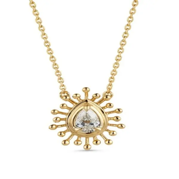 ARTISAN Gold / White 14k Yellow Gold Pear Diamond Sunburst Pendant Necklace - Gold/white