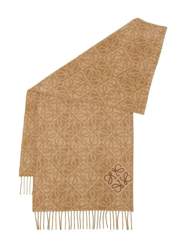 Loewe Anagram Wool And Cashmere Scarf - Brown