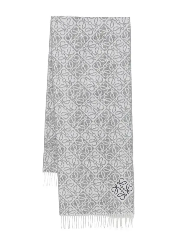 Loewe Anagram Wool And Cashmere Scarf - Grey