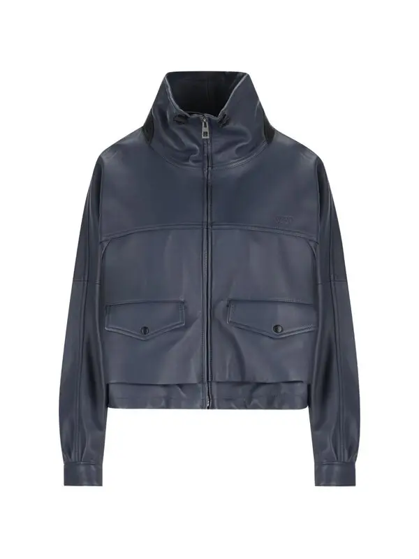 Loewe Leather Zip-up Jacket With Stand Collar - Blue