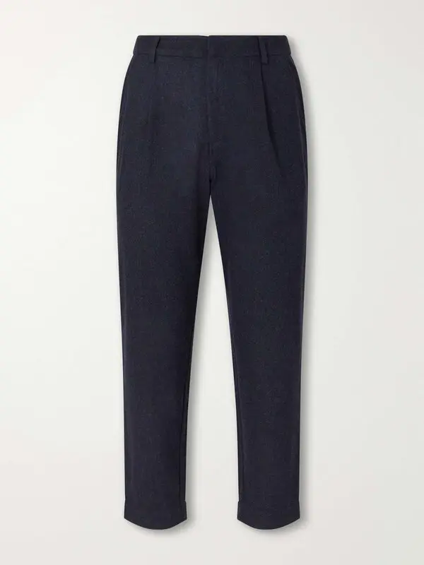 Folk Assembly Straight-leg Mélange Wool-blend Suit Trousers - Navy