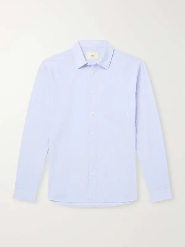 Folk Striped Seersucker Cotton Shirt - Blue