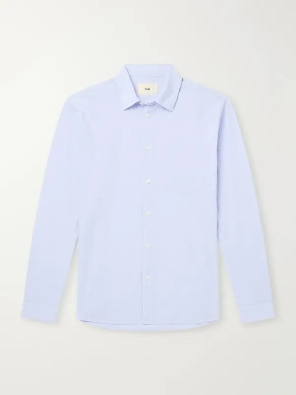 Folk Striped Seersucker Cotton Shirt - Blue