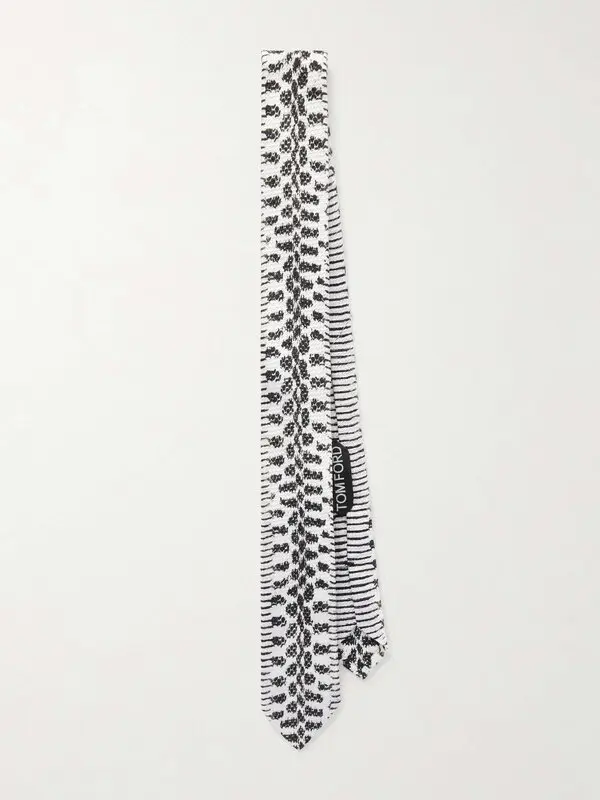 TOM FORD 6cm Snake-print Knitted Silk Neck Tie - White