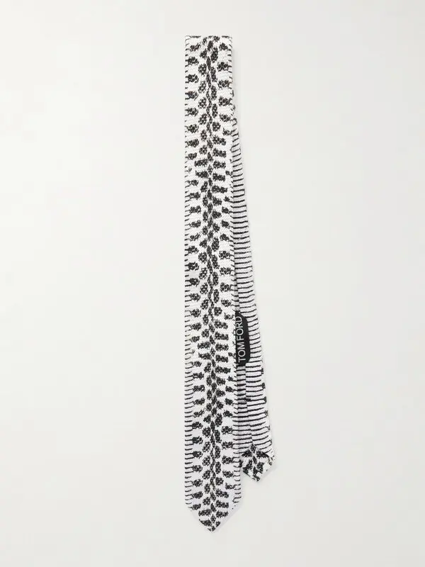 TOM FORD 6cm Snake-print Knitted Silk Neck Tie - White