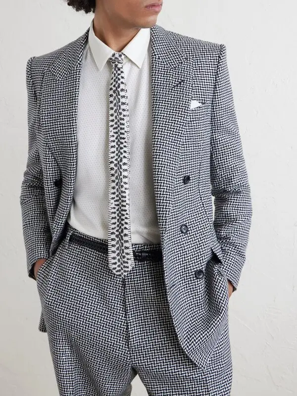 TOM FORD 6cm Snake-print Knitted Silk Neck Tie - White