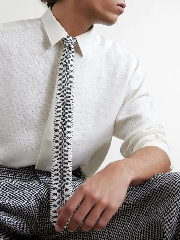 TOM FORD 6cm Snake-print Knitted Silk Neck Tie - White