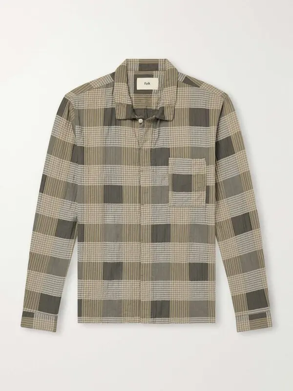 Folk Patch Checked Cotton-blend Seersucker Shirt