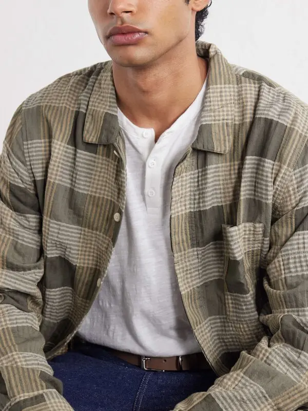 Folk Patch Checked Cotton-blend Seersucker Shirt