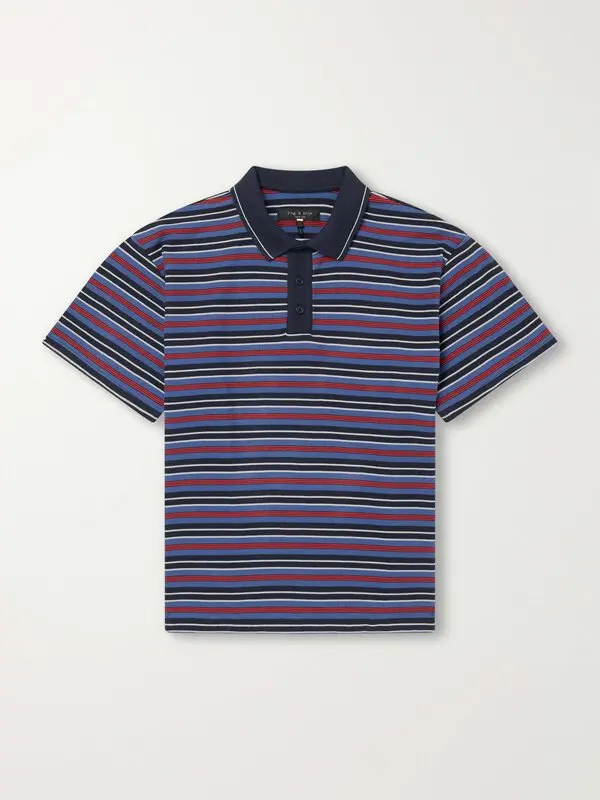 Rag & Bone Striped Cotton-piqué Polo Shirt - Navy