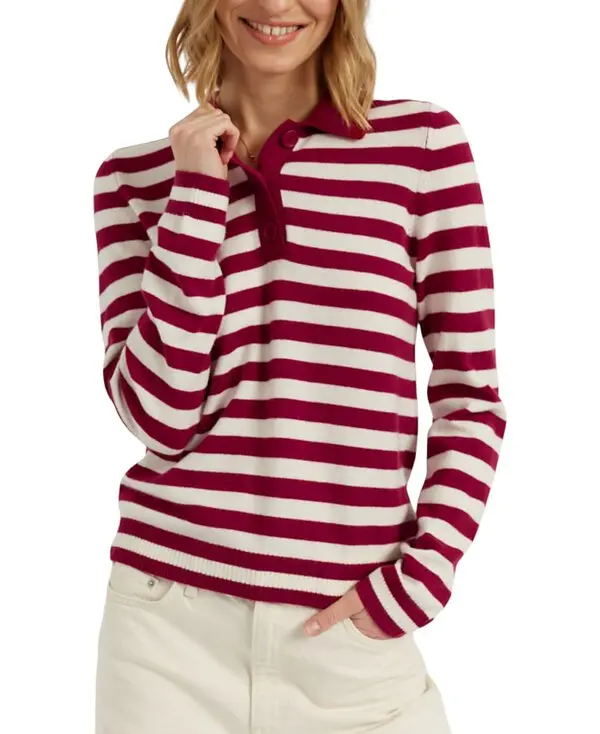 Chinti & Parker Wool-cashmere Stripe Collared Sweater - Cherry