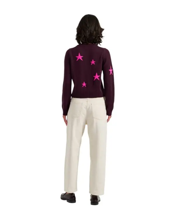 Chinti & Parker Wool-cashmere Star Round-neck Cardigan - Aubergine