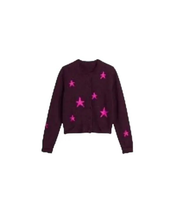 Chinti & Parker Wool-cashmere Star Round-neck Cardigan - Aubergine