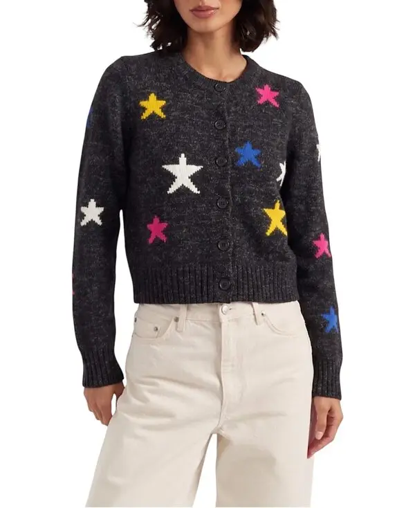 Chinti & Parker Wool-cashmere Star Round-neck Cardigan - Black