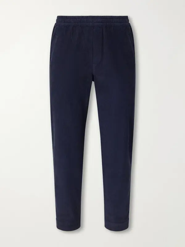 Folk Drawcord Assembly Straight-leg Brushed Cotton Trousers - Blue