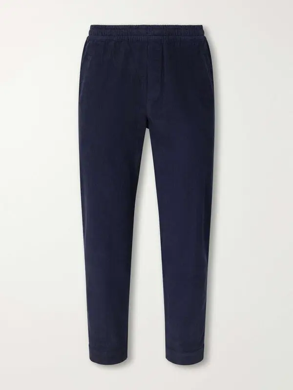 Folk Drawcord Assembly Straight-leg Brushed Cotton Trousers - Navy
