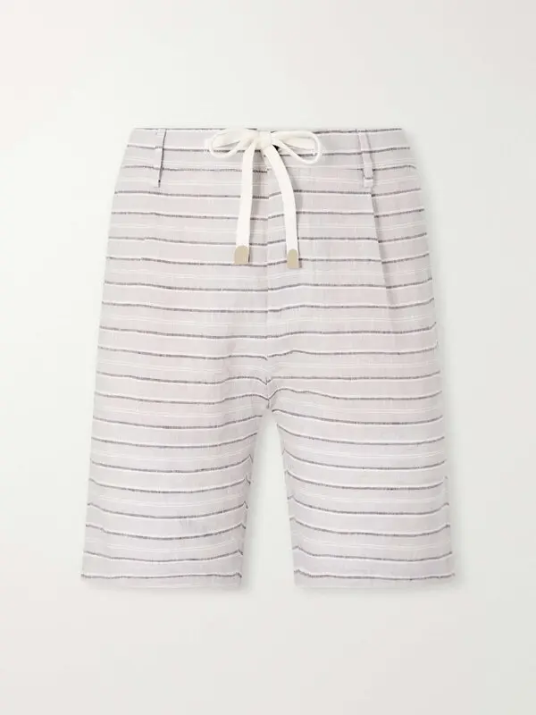Eleventy Straight-leg Striped Drawstring Linen Shorts - Beige