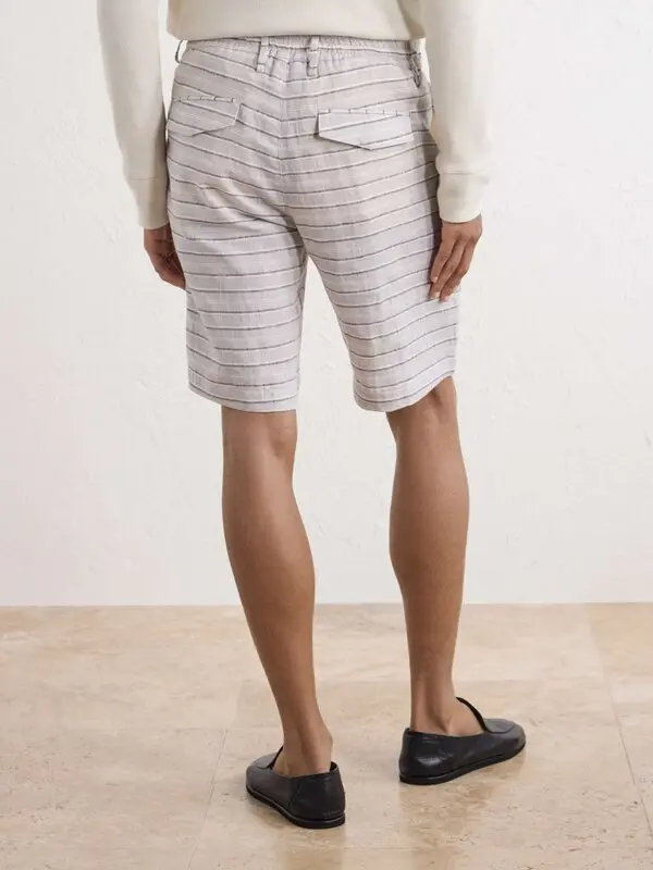 Eleventy Straight-leg Striped Drawstring Linen Shorts
