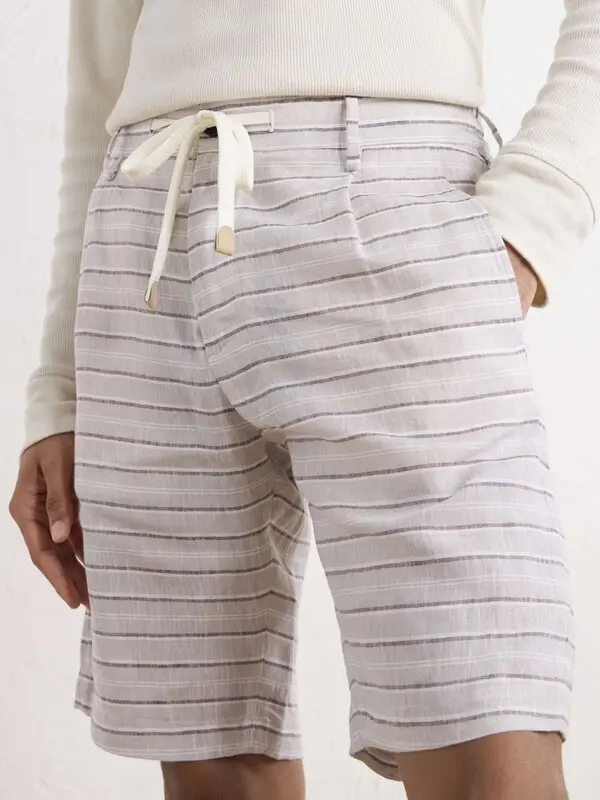 Eleventy Straight-leg Striped Drawstring Linen Shorts