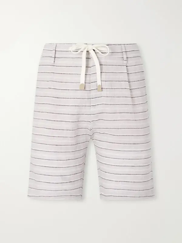 Eleventy Straight-leg Striped Linen Shorts - Neutrals