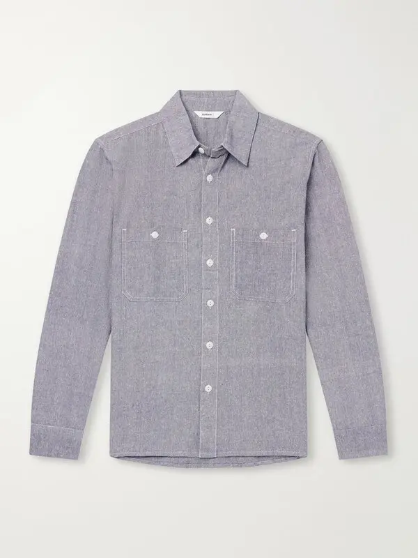 3sixteen Utility Cotton And Silk-blend Chambray Shirt - Gray