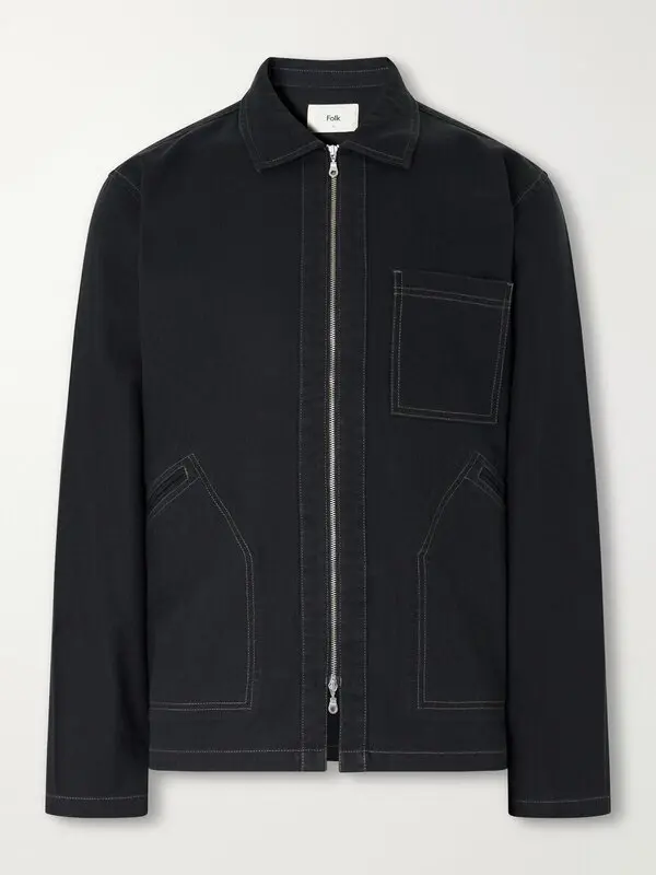 Folk Cotton-twill Zip-up Overshirt - Black