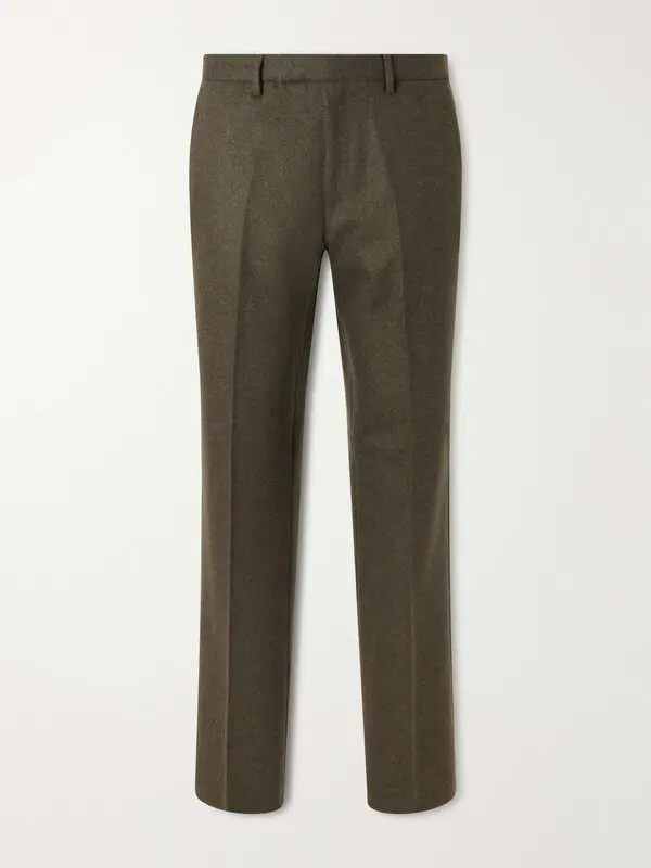 Sunspel Straight-leg Wool Brushed Trousers - Green