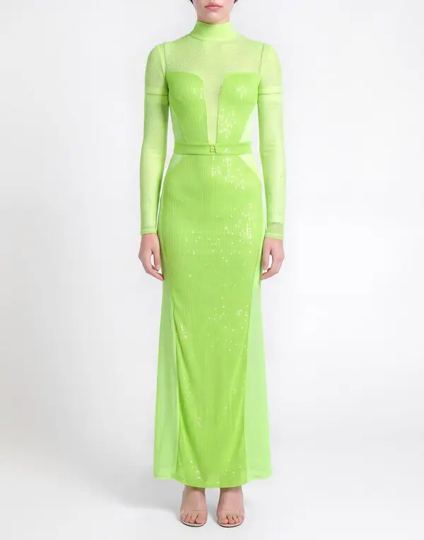 Elisabetta Franchi Maxi Dress Lime Size Polyamide, Elastane
