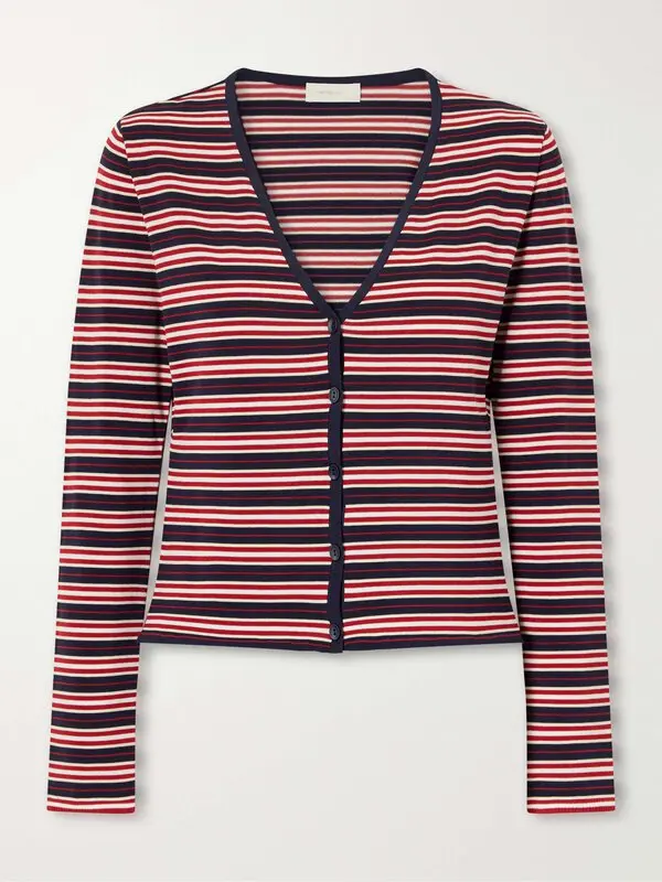 Faithfull The Brand Doris Striped Cotton-blend Cardigan - Navy