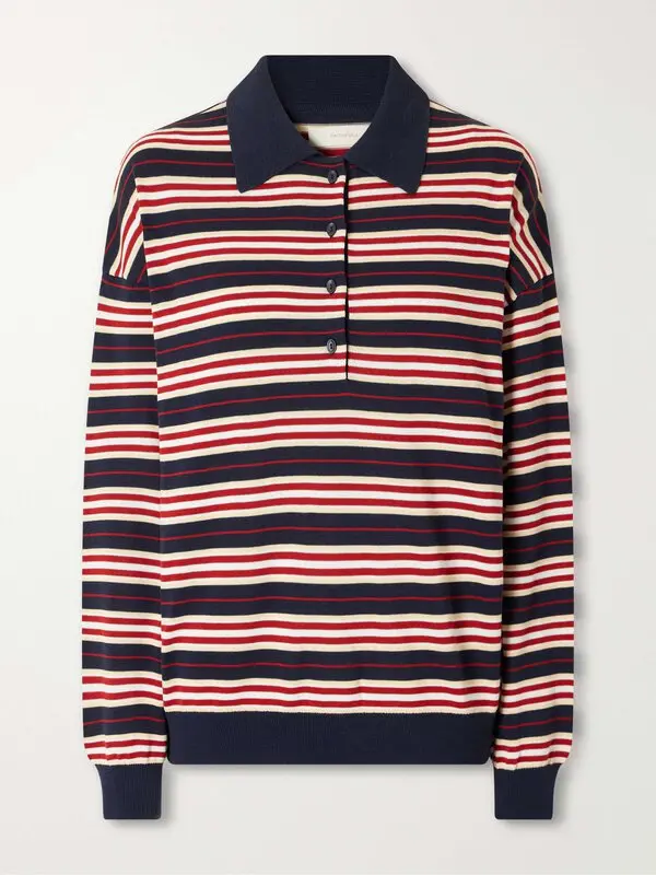 Faithfull The Brand Harlow Striped Knitted Polo Shirt - Navy