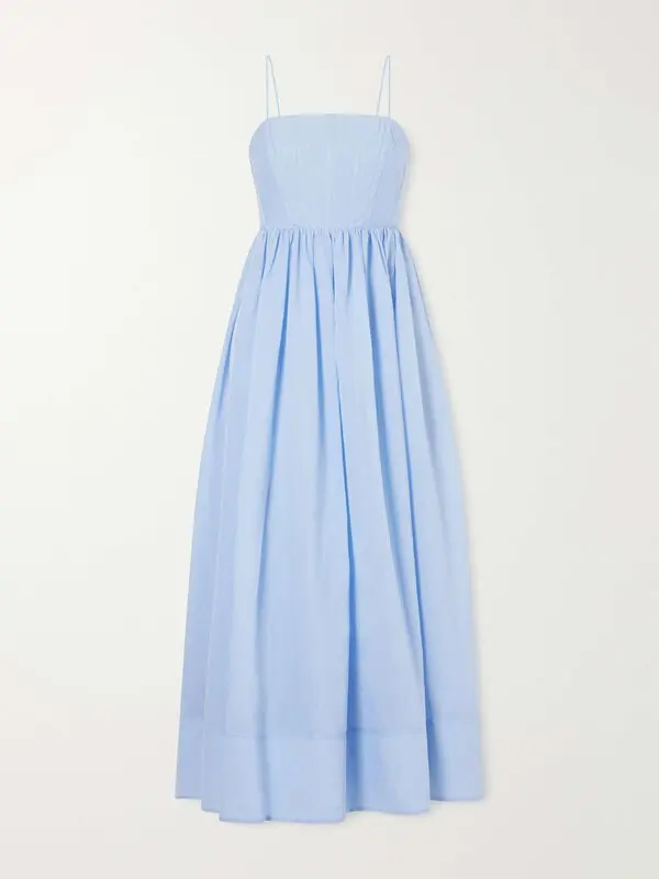 Aje Rosie Cotton And Silk-blend Poplin Maxi Dress - Blue