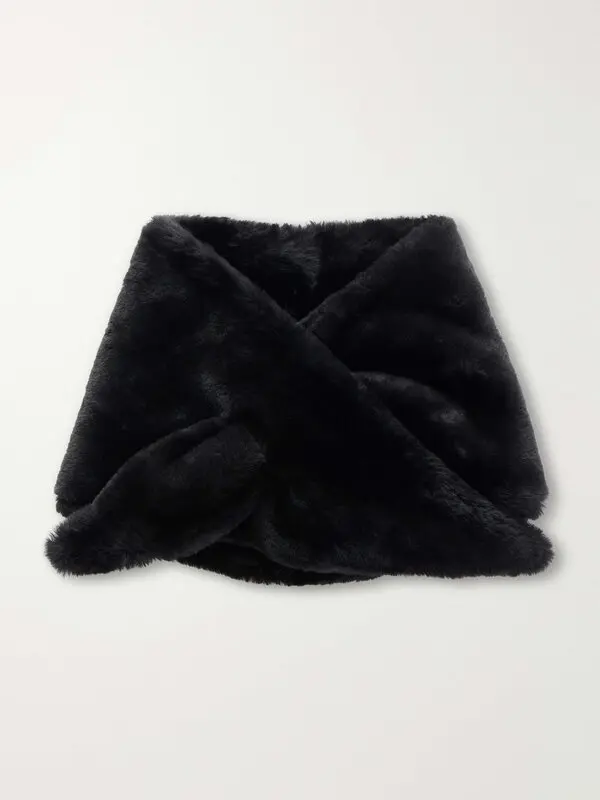 Nour Hammour Sena Shearling Scarf - Black