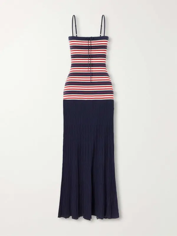 Faithfull The Brand Doris Bow-detailed Striped Cotton-blend Maxi Dress - Navy