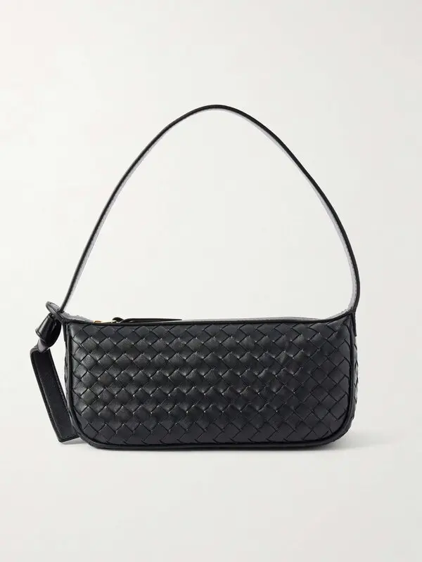 Bottega Veneta Intrecciato 19 Leather Shoulder Bag - Black