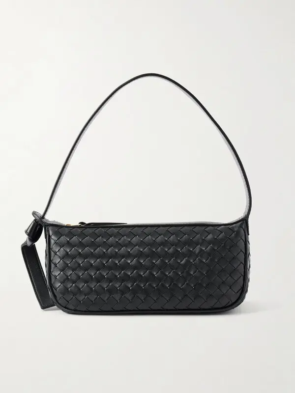 Bottega Veneta Intrecciato 19 Leather Shoulder Bag - Black