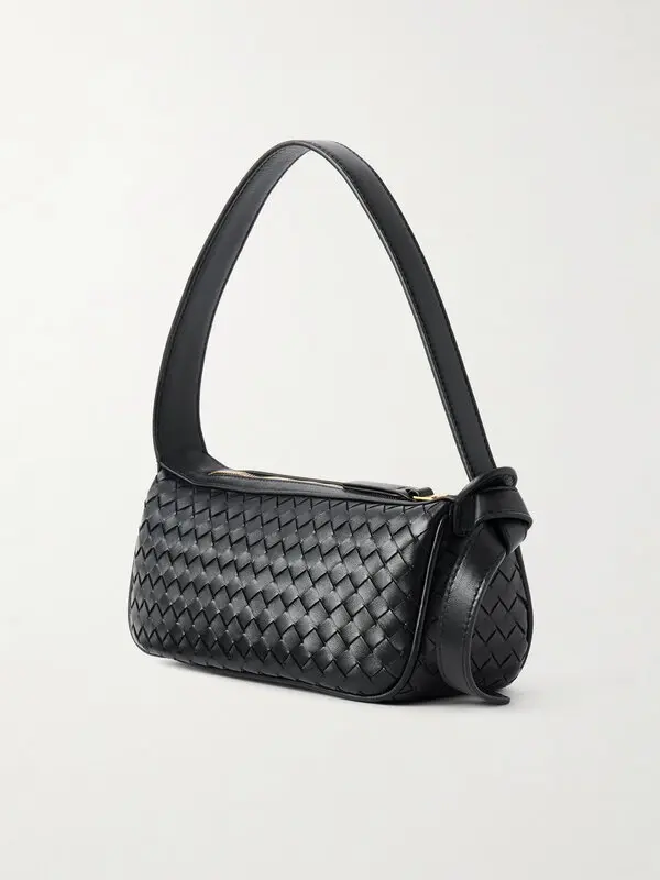 Bottega Veneta Intrecciato 19 Leather Shoulder Bag - Black