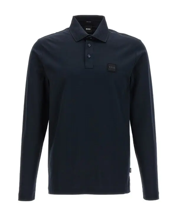 Hugo Boss Logo Patch Long-sleeved Polo Shirt - Black