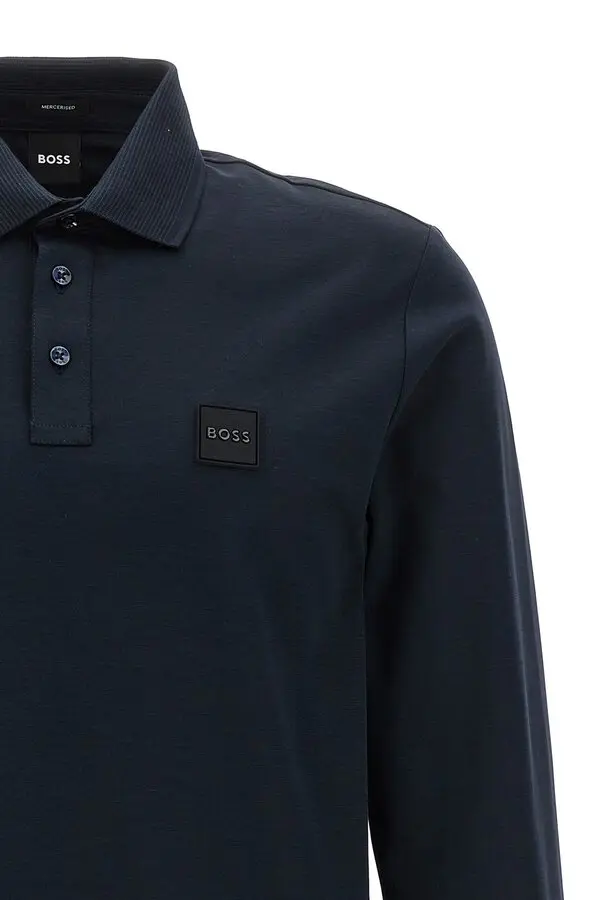 Hugo Boss Logo Patch Long-sleeved Polo Shirt - Black