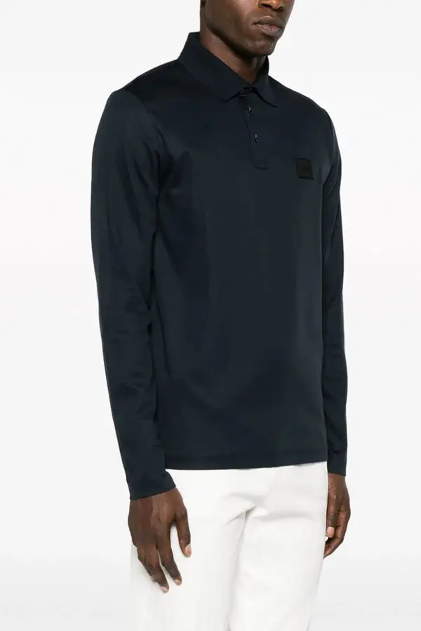 Hugo Boss Logo Patch Long-sleeved Polo Shirt - Black
